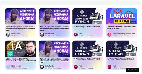 Tarjetas Youtube Codesandbox