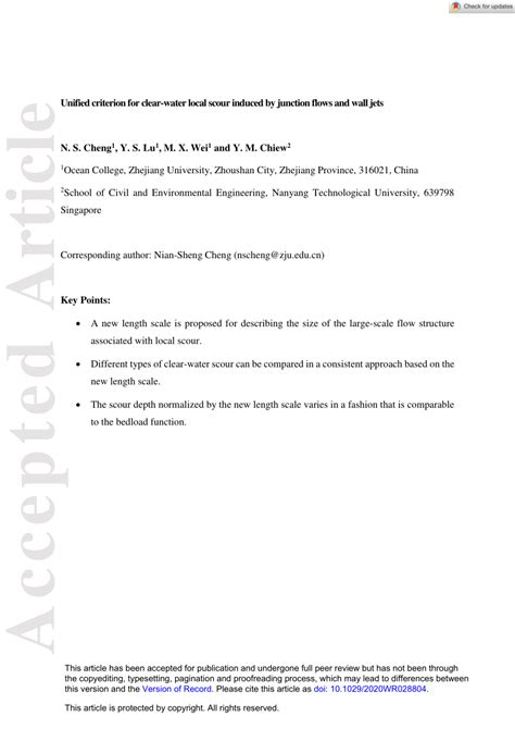 Pdf Unified Criterion For Clear‐water Local Scour Induced By Junction