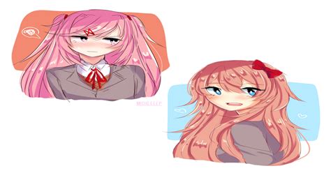 Long Hair Natsuki And Sayori Ddlc