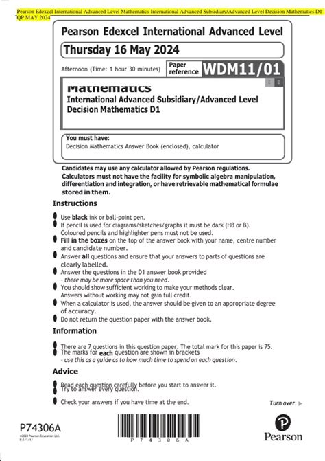 Pearson Edexcel International Advanced Level Mathematics International