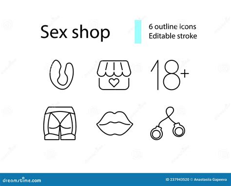 Erotic Goods Outline Icons Set Sex Shop Handcuff And Suspender Belt Editable Stroke Isolated