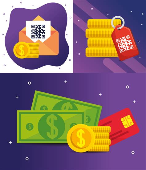 Qr Code Inside Envelope Coins Bills Credit Card And Label Vector Design 4628175 Vector Art At