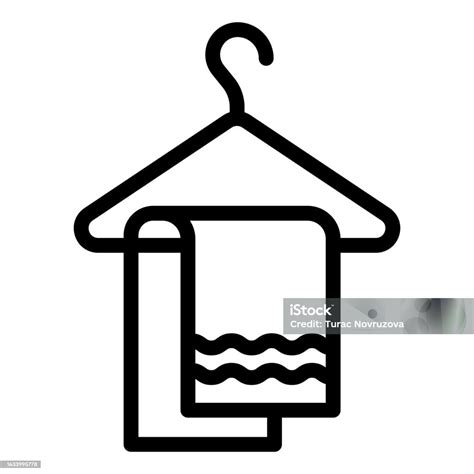 욕실 라인 아이콘에 대한 수건입니다 옷걸이 기호에 파도가 있는 손수건 흰색 배경에 윤곽선 스타일 픽토그램 호텔 또는 가구 간판 모바일 개념 웹 디자인 벡터 그래픽 건강한