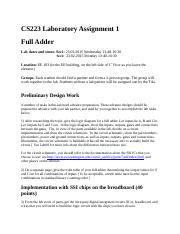 CS Lab CS Laboratory Assignment Full Adder Lab Dates And Times Sec