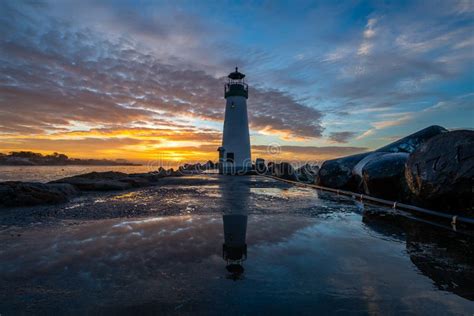 Santa Cruz`s Breakwater Lighthouse At Sunrise Stock Image Image Of