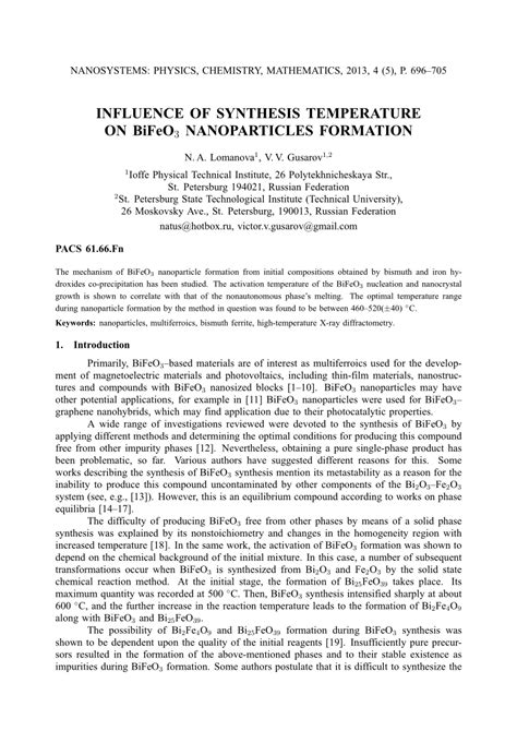Pdf Influence Of Synthesis Temperature On Bifeo3 Nanoparticles Formation