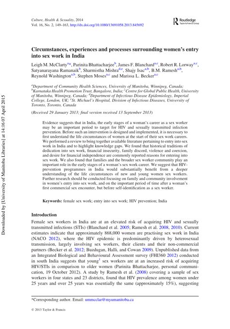 Pdf Circumstances Experiences And Processes Surrounding Womens Entry Into Sex Work In India