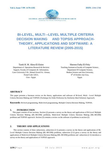 Pdf Bi Level Multi Level Multiple Criteria Decision Making