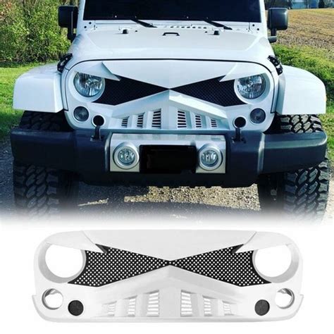 For 2007 2018 Jeep Wrangler Jk Jku Front Bumper Grill White Hawke