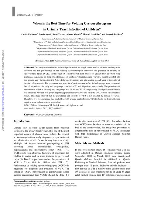 Pdf When Is The Best Time For Voiding Cystourethrogram In Urinary