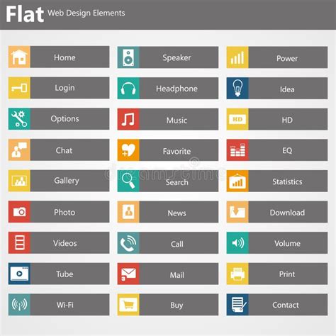 Flat Web Design Elements Buttons Icons Templates For Website Stock Vector Illustration Of