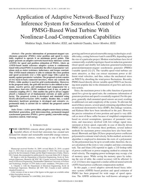 Application Of Adaptive Network Based Fuzzy Inference System For Sensorless Control Of Pmsg