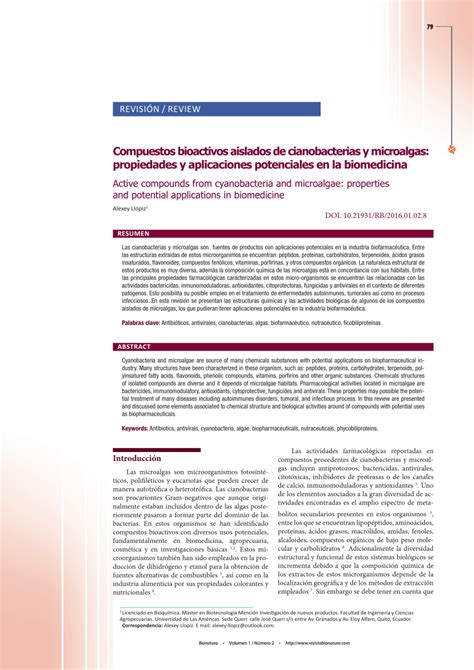 Pdf Active Compounds From Cyanobacteria And Microalgae Properties And Potential Applications