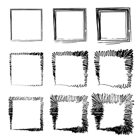 Premium Vector Set Of Grunge Square Handdrawn Square Frame Grunge Style Set Of Square Shapes