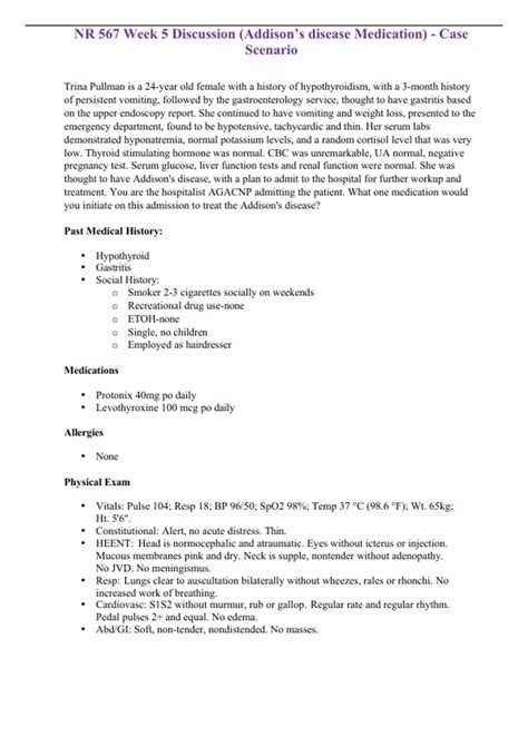 nr 567 week 5 discussion addison s disease medication case scenario
