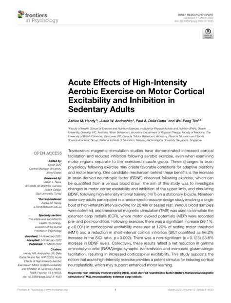 Pdf Acute Effects Of High Intensity Aerobic Exercise On Motor Cortical Excitability And
