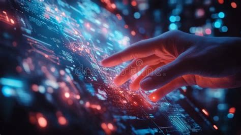 Hand Interacting With Glowing Digital Data Network Map Stock Illustration Illustration Of