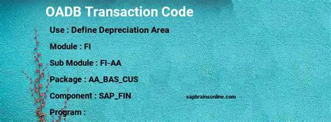 OADB SAP Tcode For Define Depreciation Area