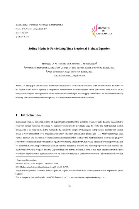 Pdf Spline Methods For Solving Time Fractional Bioheat Equation