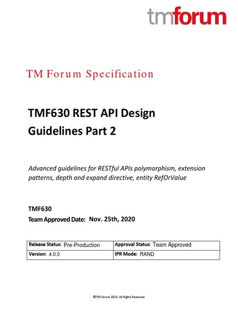 Tmf630 Rest Api Design Guidelines Part 2 V400 Pdf Data Model Json