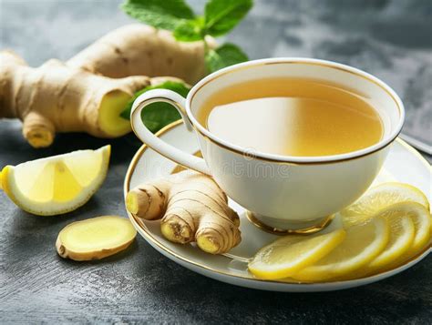 Cup Of Ginger Tea With Honey And Lemon Hot Tea With Lemon And Ginger