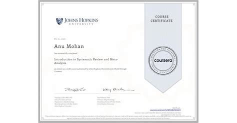 Anu Mohan On Linkedin Completion Certificate For Introduction To Systematic Review And…