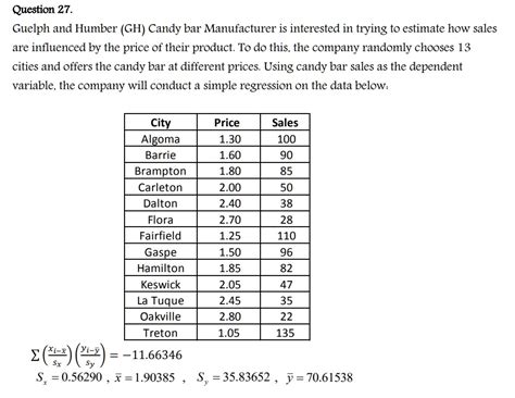 Questions Below A What Is The Response Variable B Compute The Coefficient Of Correlation