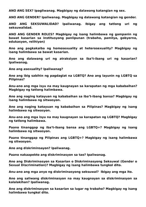 Oral Rec Kasarian ANO ANG SEX Ipagliwanag Magbigay Ng Dalawang Katangian Ng Sex ANO ANG