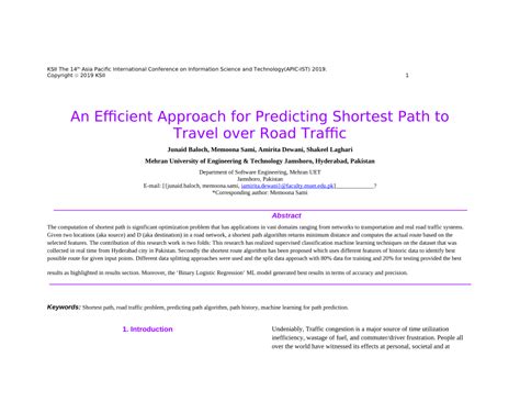 pdf an efficient approach for predicting shortest path to travel over