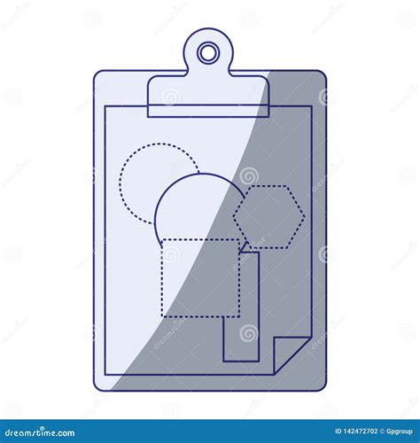 White Background With Blue Shading Silhouette Of Table Notepad With Sheet And Geometric Forms