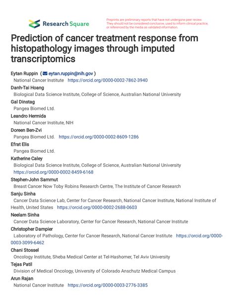 Pdf Prediction Of Cancer Treatment Response From Histopathology Images Through Imputed