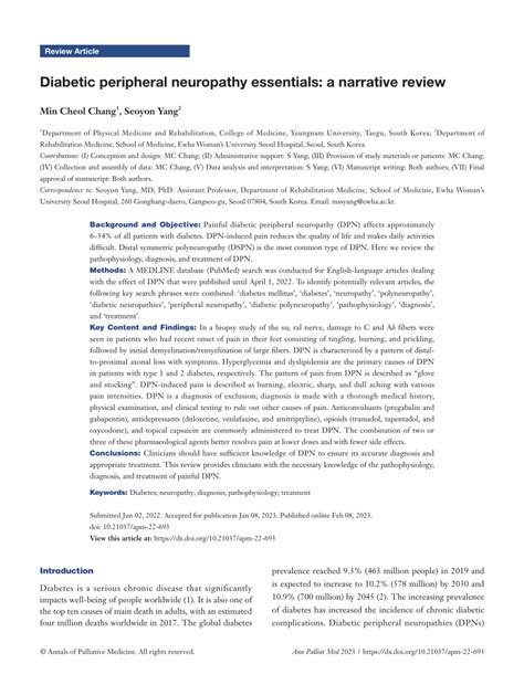 Pdf Diabetic Peripheral Neuropathy Essentials A Narrative Review