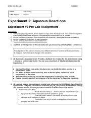 Experiment 2 Pre Lab Docx CHEM 101L Pre Lab 2 Fall 2019 Name Emily Wong UNC Onyen Emilywo