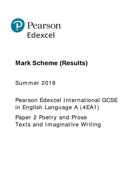 4ea1 June 2018 Paper 2 Ms Edexcel Igcse English Language A Pdf Narrative Linguistics