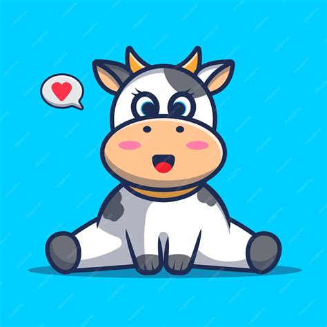 암소 만화 그림입니다 귀여운 암소 앉아 벡터 일러스트 레이 션 프리미엄 벡터