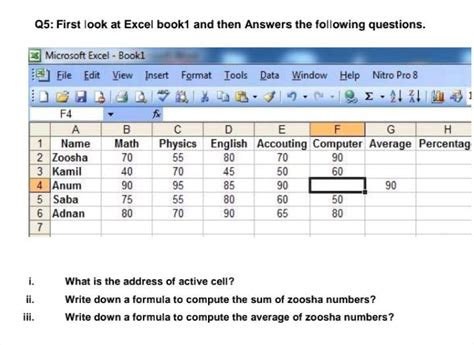 Solved Q5 First Look At Excel Book1 And Then Answers The Chegg Com
