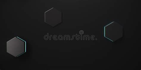 Black Geometric Hexagonal Abstract Background Surface Polygon Pattern With Blue Glowing