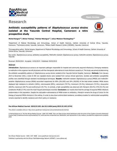 Pdf Antibiotic Susceptibility Patterns Of Staphylococcus Aureus