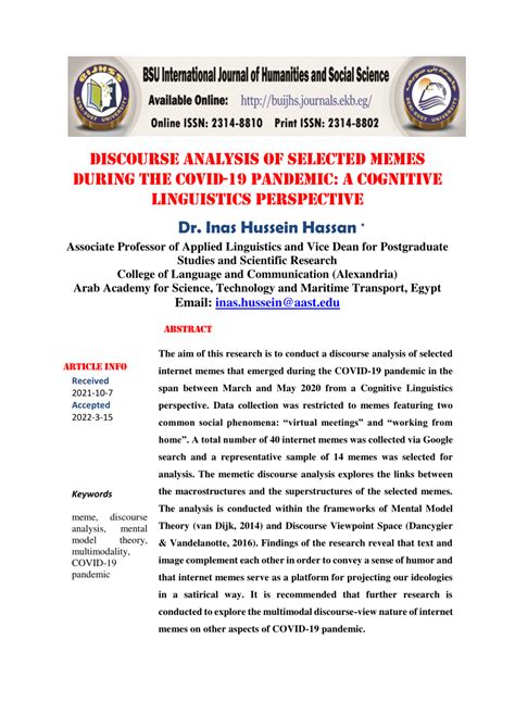Pdf Discourse Analysis Of Selected Memes During The Covid 19 Pandemic