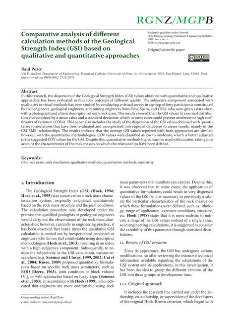Pdf Comparative Analysis Of Different Calculation Methods Of The Geological Strength Index