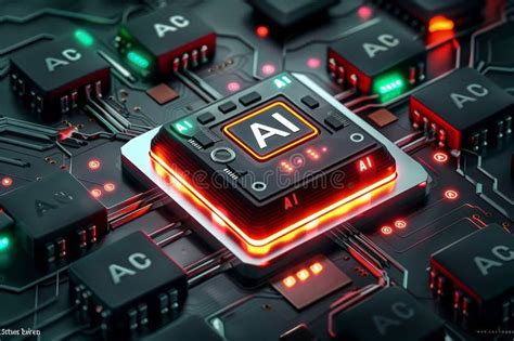 Ai Microchip With Neon Glow On Keyboard Advanced Digital Technology Futuristic Processor Stock