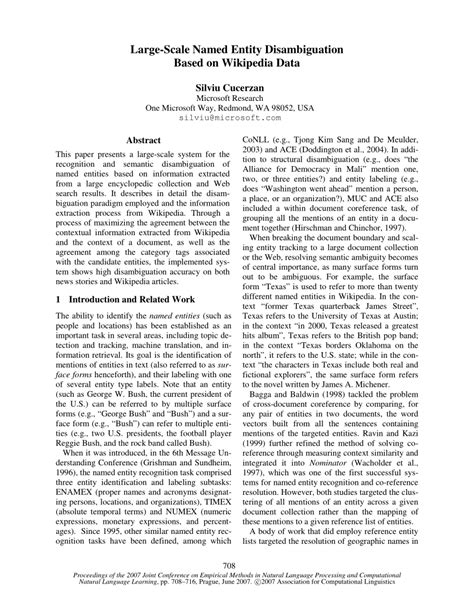 Pdf Large Scale Named Entity Disambiguation Based On Wikipedia Data
