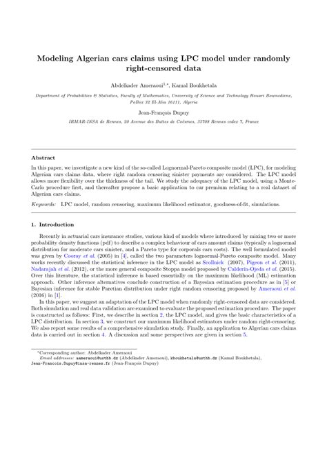 Pdf Modeling Algerian Cars Claims Using Lpc Model Under Randomly