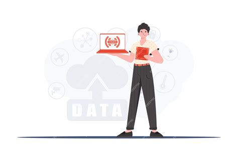 Premium Vector A Man Holds A Laptop And A Processor Chip In His Hands Internet Of Things And