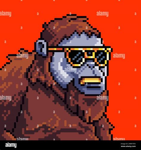 Galactic Apes Pixel Art Nft Character 16 Bit Gorilla Wearing Costume And Accessories Vibrant