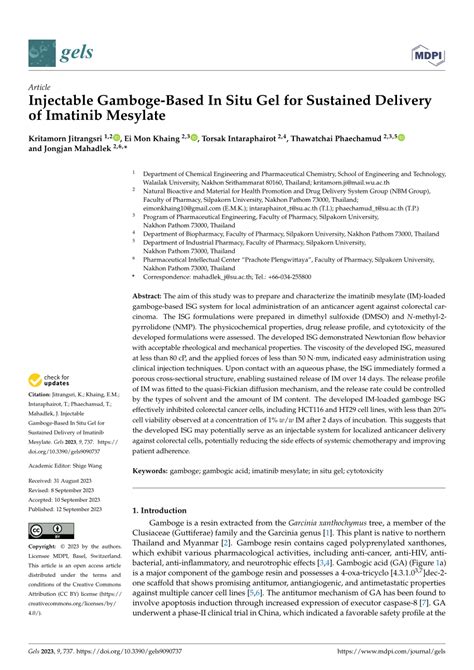 Pdf Injectable Gamboge Based In Situ Gel For Sustained Delivery Of