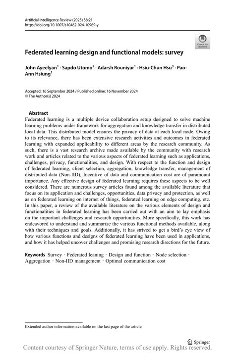 Pdf Federated Learning Design And Functional Models Survey