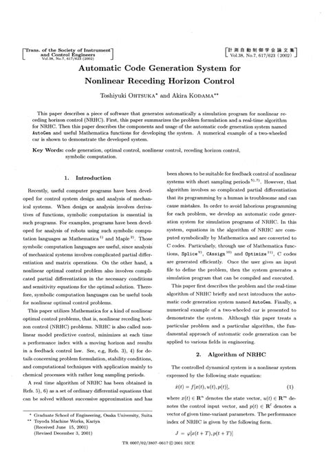 Pdf Automatic Code Generation System For Nonlinear Receding Horizon