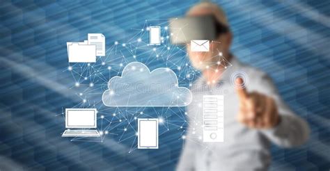 Man Touching A Cloud Computing Concept Stock Image Image Of Data Person