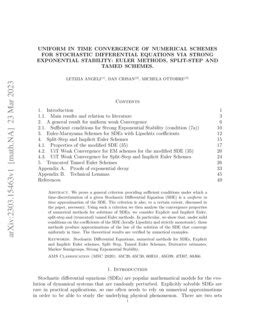 Uniform In Time Convergence Of Numerical Schemes For Stochastic